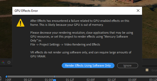 GPU Effects Error - After Effects has encountered ... - Adobe Community - 12460307